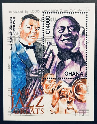 GHANA EARLY JAZZ MUSICIANS STAMPS SS 2001 MNH LOUIS ARMSTRONG ...