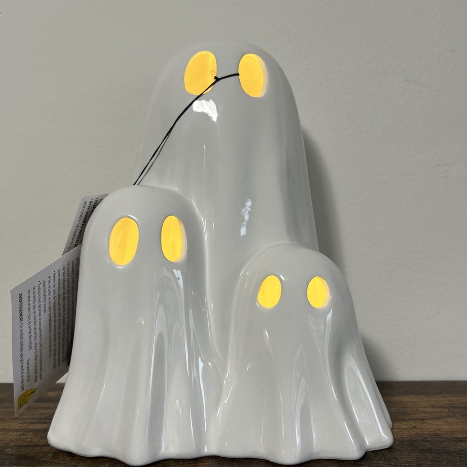 Hallow Home Ceramic Led Light Up Spooky Ghost Trio Halloween Decor 10 ...