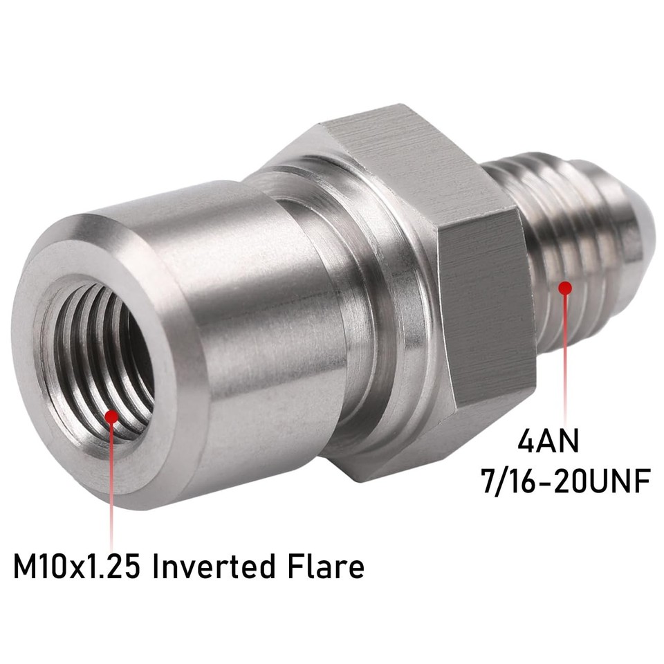 4AN Male to M10x1.25 Metric Inverted Flare Female Brake Line Adapter ...