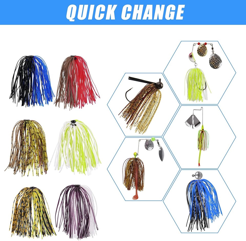 Silicone Jig Skirts Bass Fishing Jigs Lures Kit DIY Spinnerbait Medium ...