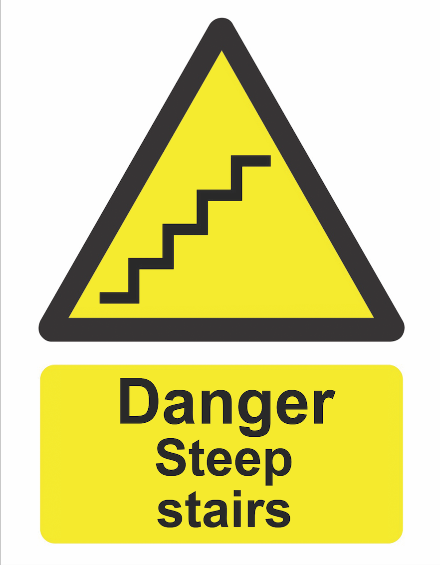 Danger Steep Stairs Warning Sign Self Adhesive Gloss Sticker 125mm x ...