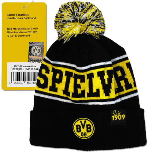 BVB Mütze Borussia Dortmund Beanie Wendemütze Bommelmütze Bommel ...