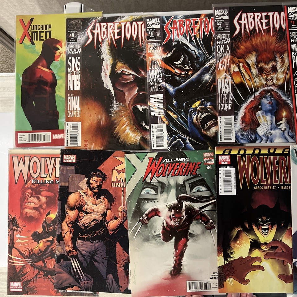 Wolverine Sabertooth Marvel Comic Lot Mystique Gambit Black White Blood ...