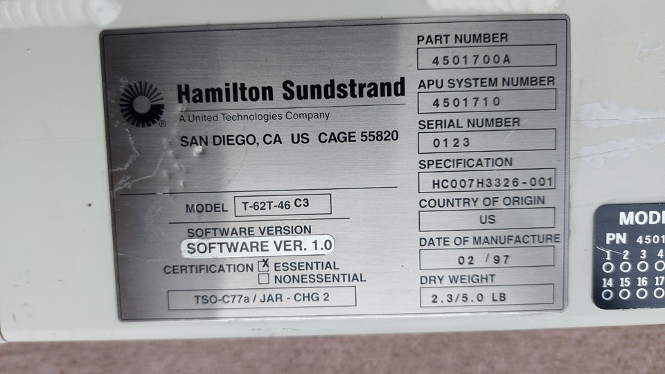 Hamilton Sundstrand T62 T46 C3 APU gas turbine jet engine control units ...