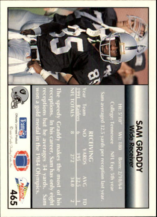 1992 Pacific Football Card #465 Sam Graddy RC | eBay