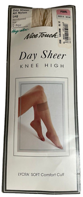 Nice Touch Day Sheer Knee-Hi Reinforced Toe 2 Pair Pearl Vintage Size A ...