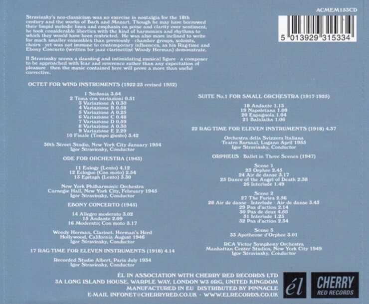 Igor Stravinsky - Octet To Orpheus The Neo-Classical Stravinsky (CD ...