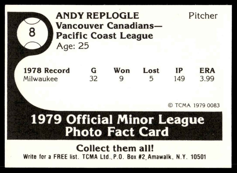 1979 TCMA Vancouver Canadians Andy Replogle Vancouver Canadians #8 | eBay