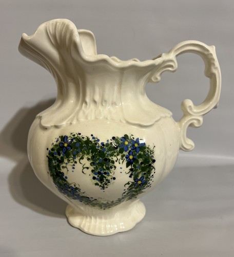 Vintage 1975 Arners Heart Shaped Blue Flower Wreath Ceramic Pitcher ...