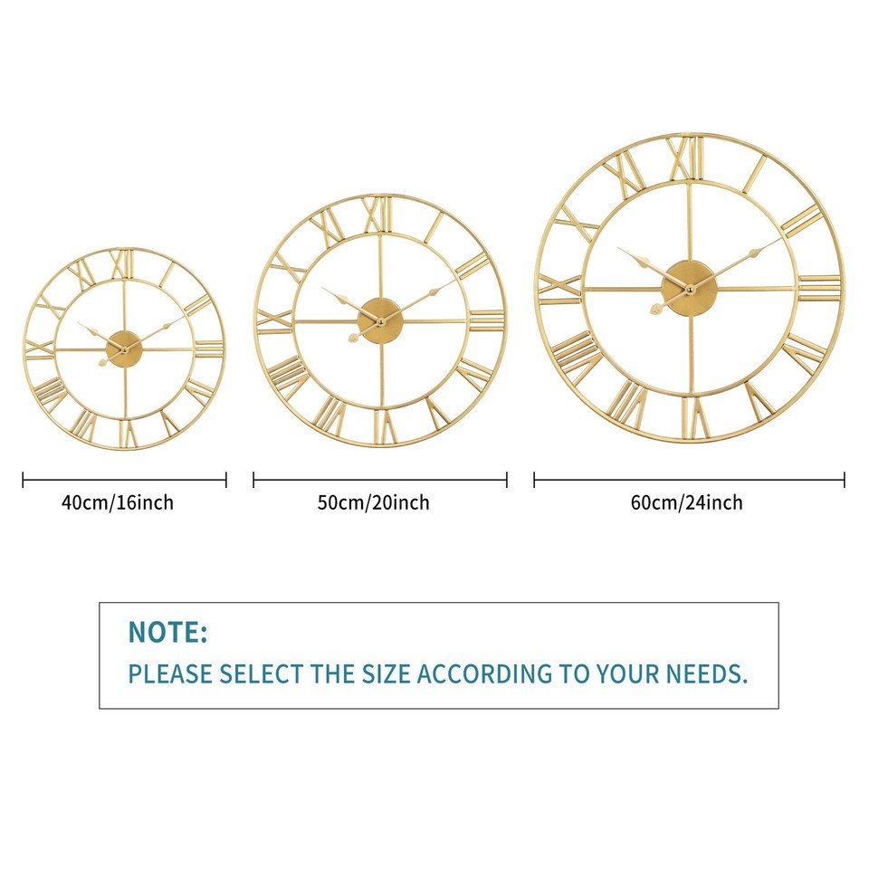 Large Wall Clock, Metal Retro Roman Numeral Clock, Modern Round Wall ...