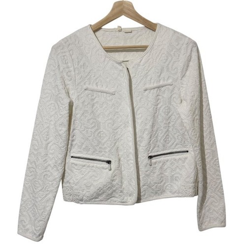 Anthropologie Moth White Textured Lightweight Cropped Crochet Zip ...