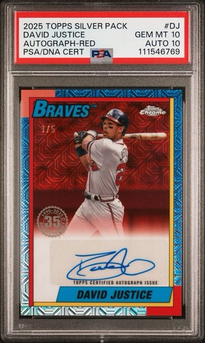 David Justice 2025 Topps Silver 1990 Chrome Promo #1/5 Red PSA 10 AUTO ...