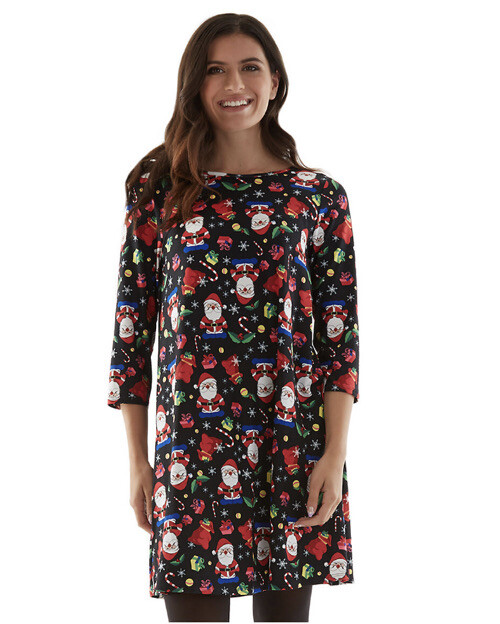 ‘CELEBRATE TOGETHER’ BRUSHED PRINT HOLIDAY SWING DRESS WOMENS’ SIZE ...
