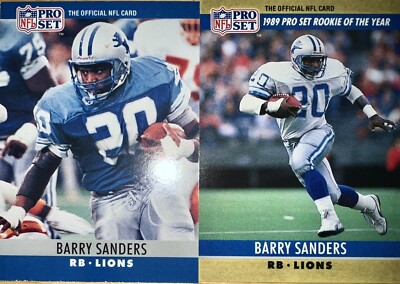 Barry Sanders Pro Set 1990 ROY card NFL Detroit Lions 2 card set. MINT ...