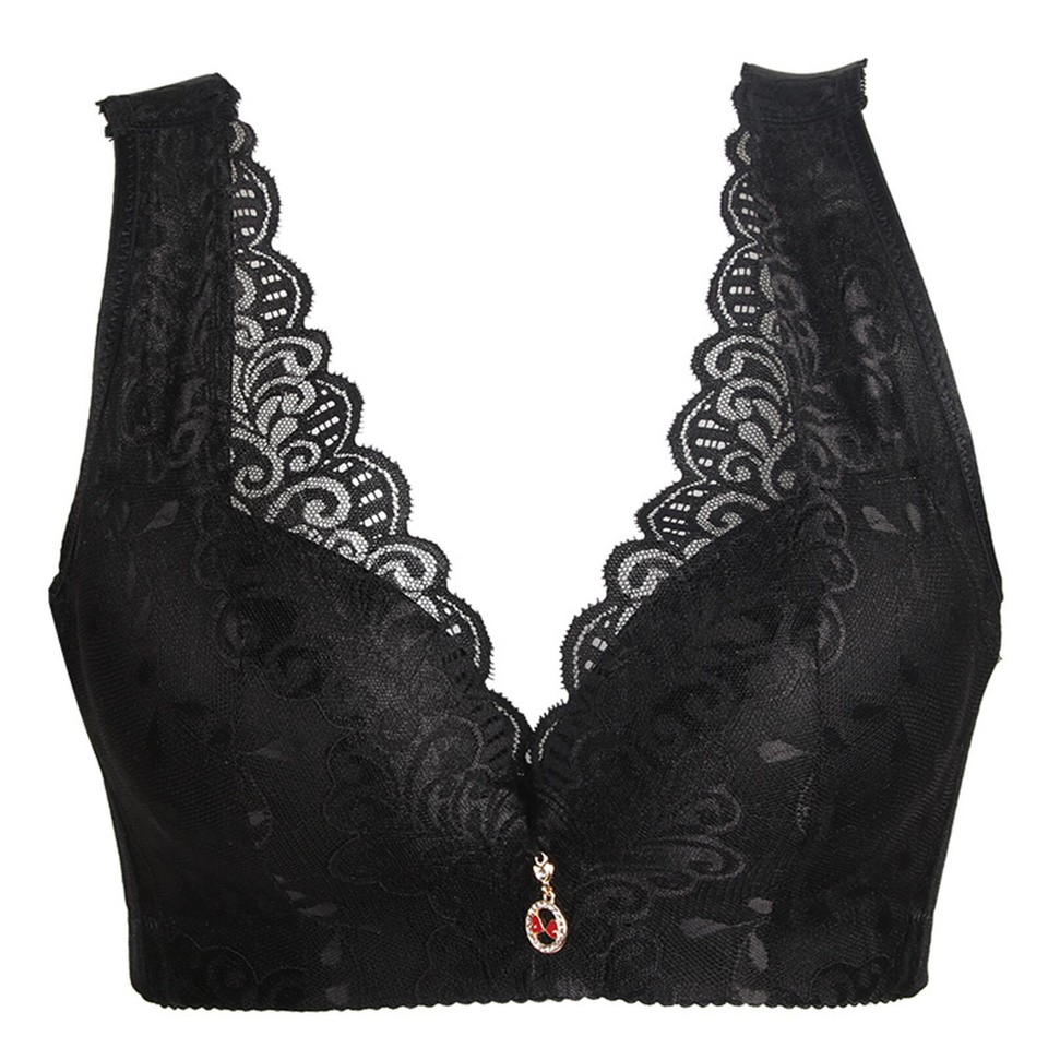 Women Plus Size Lace Bralette Push Up Support Plunge Deep V Bra 34-52 C ...