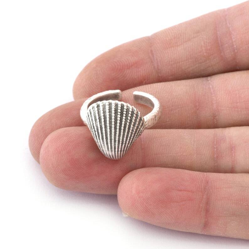 Scallop Sea Shell Ring ,Adjustable Raw,Antique Silver,Shiny silver-gold ...