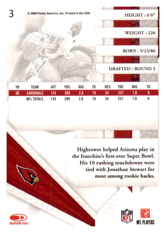 2009 Absolute Memorabilia Tim Hightower Base Card Set Break Foil ...
