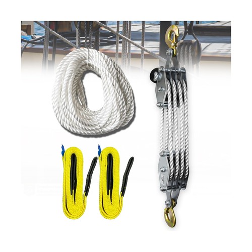 Block and Tackle 4400LBS Breaking Strength Heavy Duty Pulley, 65 Ft ...