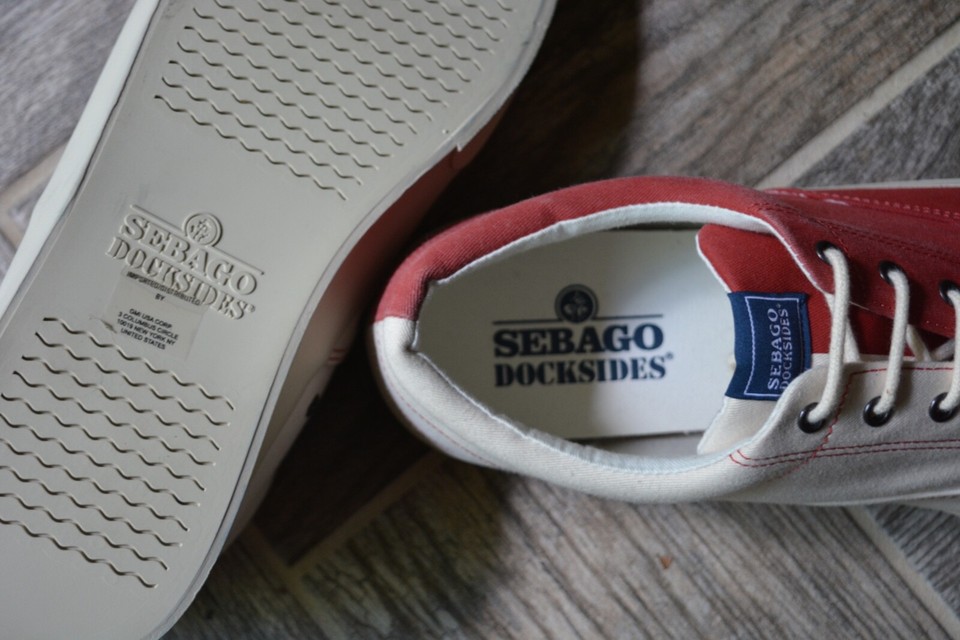WOW Men's Canvas Sneakers SEBAGO DOCKSIDES Split Colorblock Red/White ...