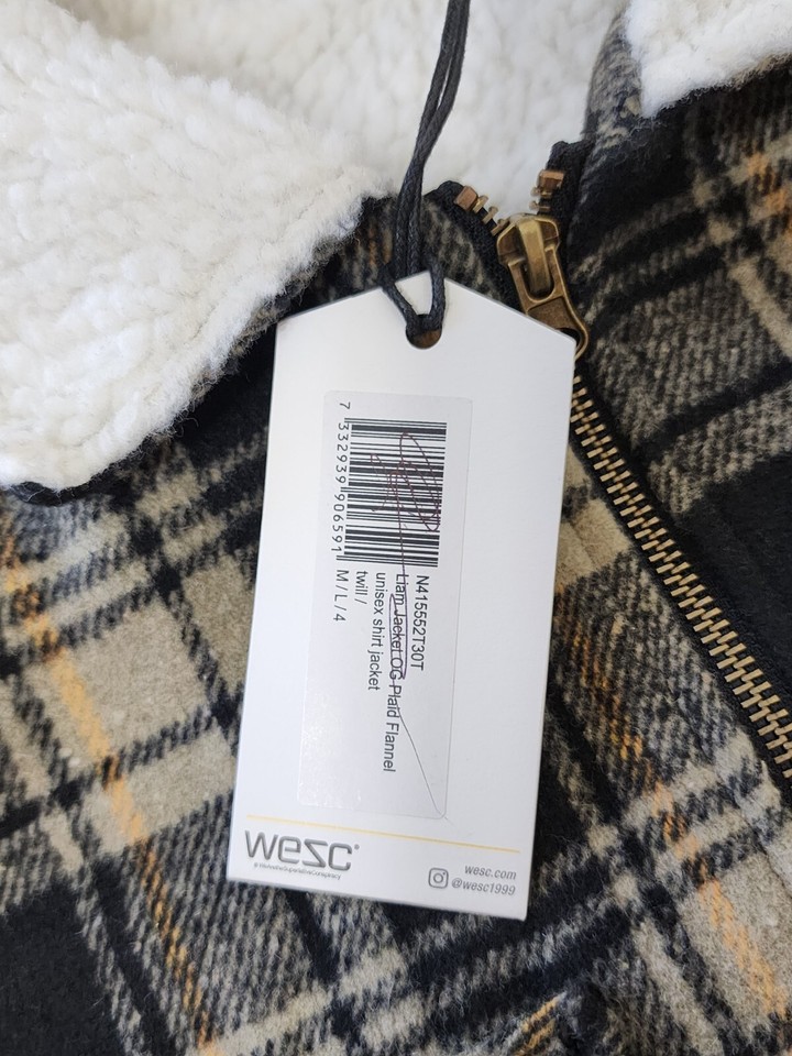 WESC Liam Flannel Shirt Jacket Mens Medium Womens Large Red Tan Sherpa ...