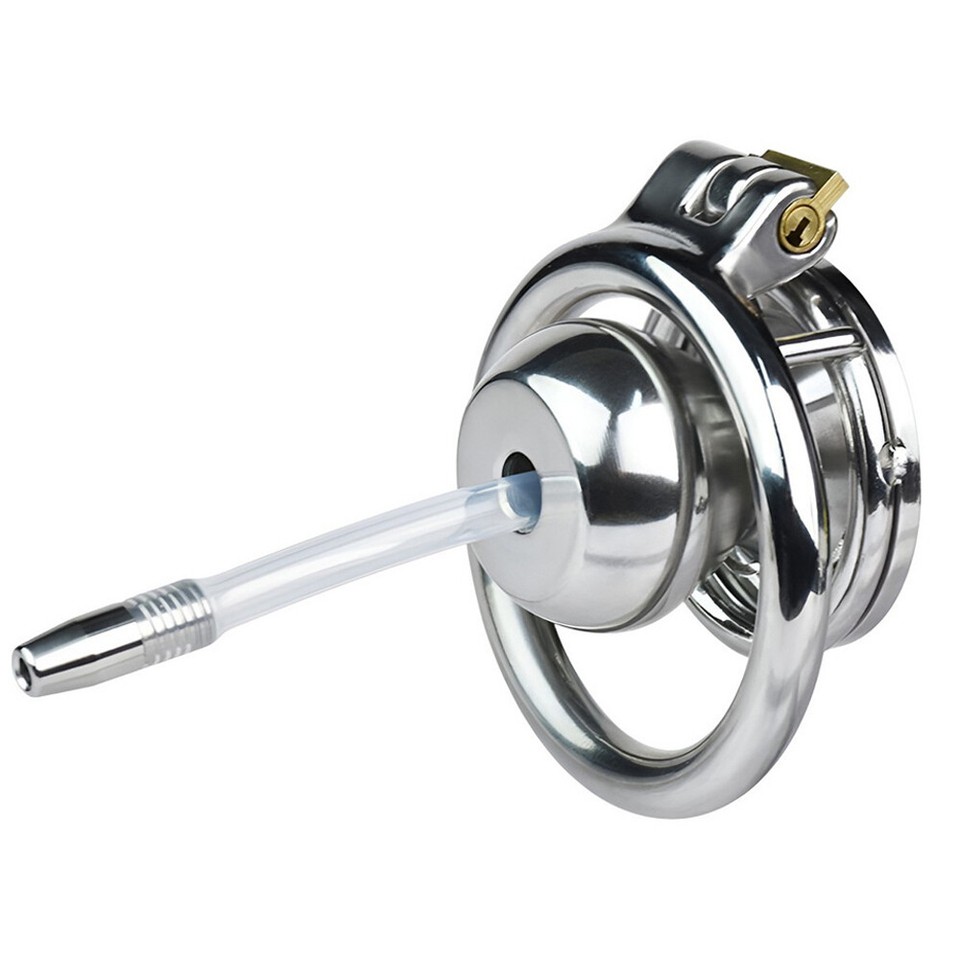 Inverted Plugged Male Chastity Device Stainless Steel Cage with Tube ...