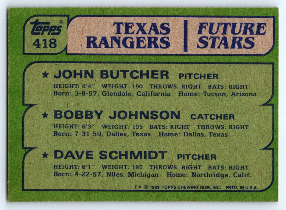1982 Topps John Butcher Dave Schmidt Autograph / Signed in person Texas ...
