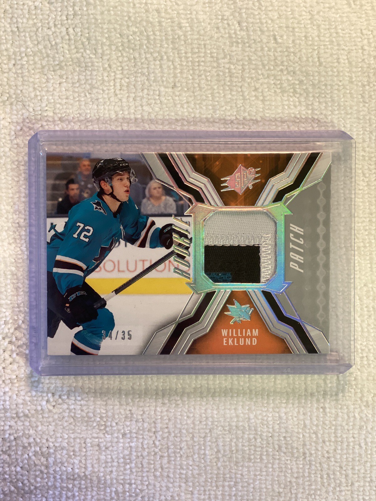 2021-22 SPx William Eklund Rookie tri-color Patch 34/35 San Jose Sharks ...