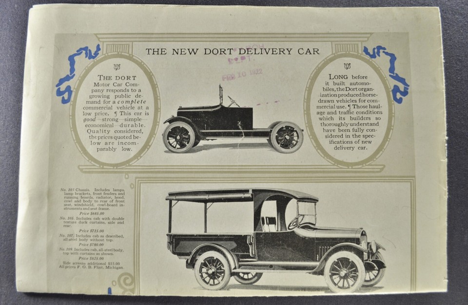 1921 Dort Motor Car Brochure Touring Roadster Delivery Pickup Nice ...