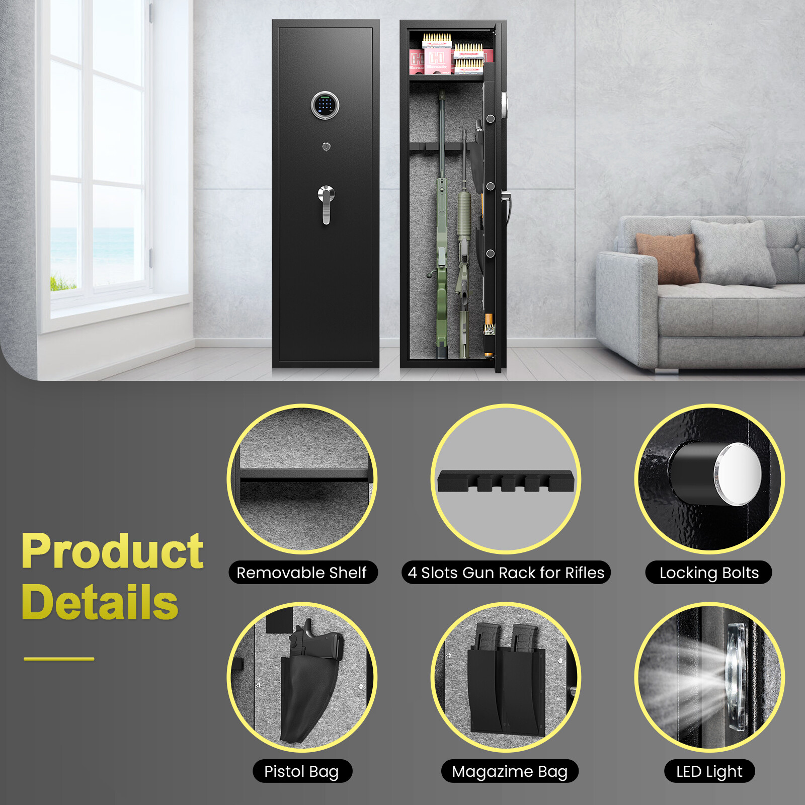 4-5 Rifle Gun Safe, Deeper and Larger Gun Safe for Home Rifle and ...