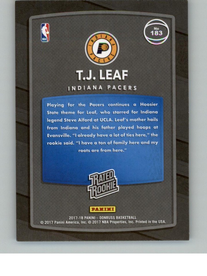 2017-18 Donruss T.J. Leaf 183 RC, RR Indiana Pacers | eBay