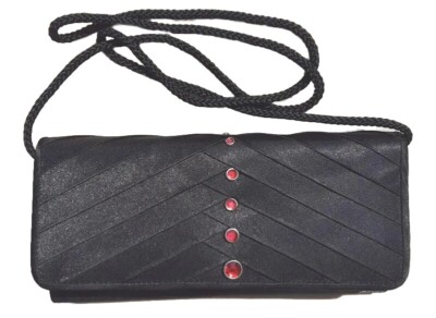 Black Satin Red Crystal Purse Evening Bag Small Shoulder Strap Clutch ...