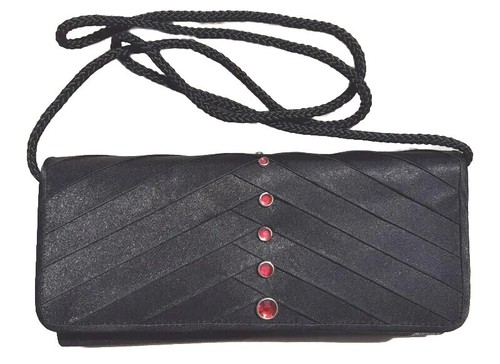 Black Satin Red Crystal Purse Evening Bag Small Shoulder Strap Clutch ...