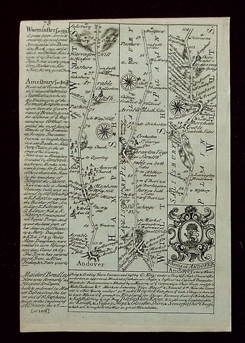 HAMPSHIRE, ANDOVER, WILTSHIRE, WARMINSTER, original antique road map ...