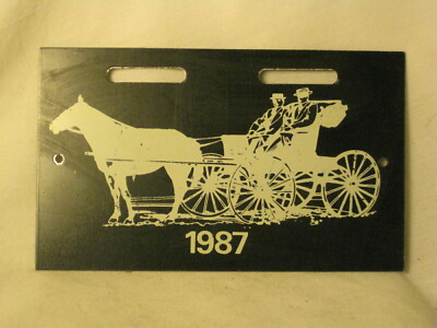 vintage 1987 wagon buggy horse drawn carriage metal plate tag license ...