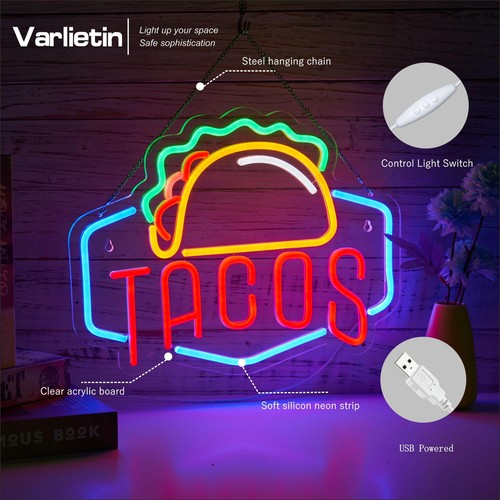 Tacos Neon Sign Wall Decor Taco Open LED Neon Signs Lights Mexican ...
