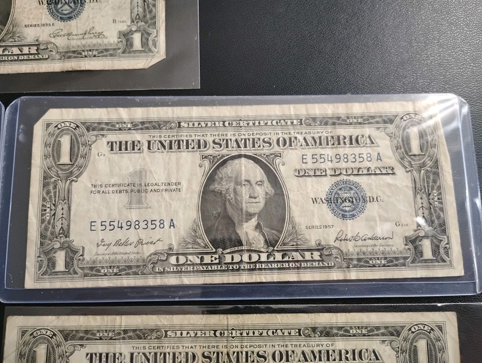 Two 1935+ Three 1957 $1 Dollar Silver Certificate Note Dollar Bills ...