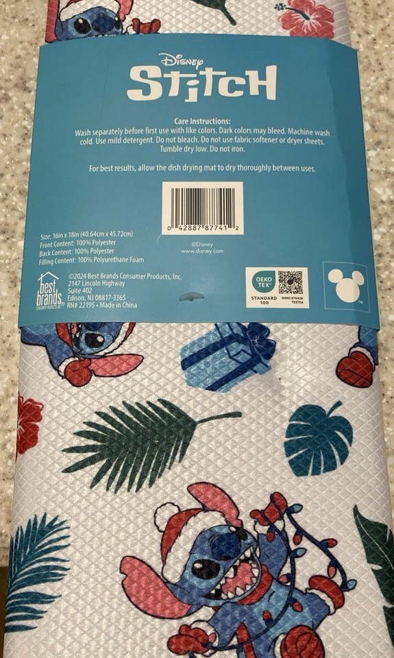 Disney Lilo & Stitch Dish Drying Mat 16”x18” Christmas Candy Cane Santa ...