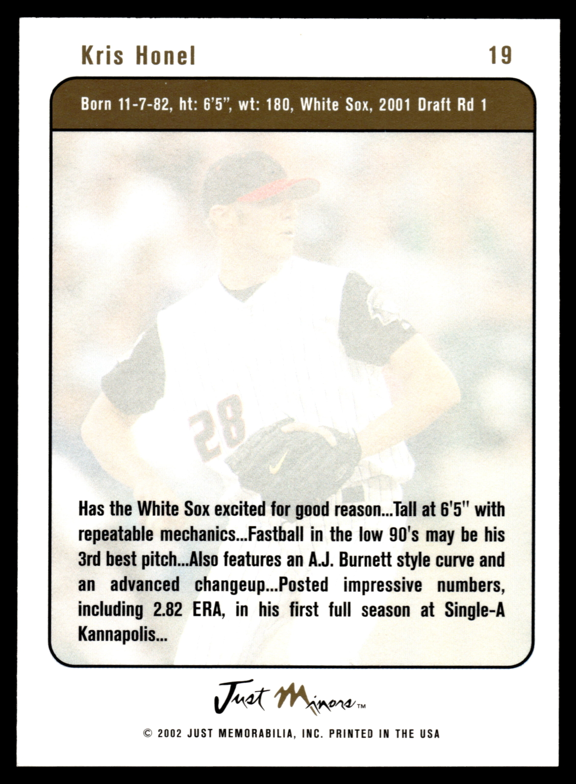 2002 Justifiable #19 Kris Honel Rookie Chicago White Sox | eBay