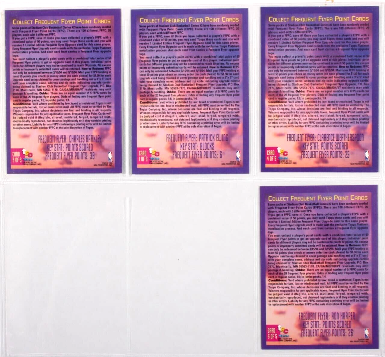 VINTAGE 1993-94 TOPPS FREQUENT FLYER POINTS BASKETBALL CARDS SET OF 13 ...