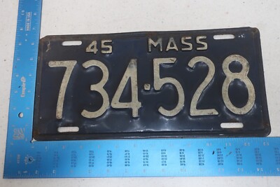 Massachusetts License Plate Tag 1945 45 MA 734 528 | eBay
