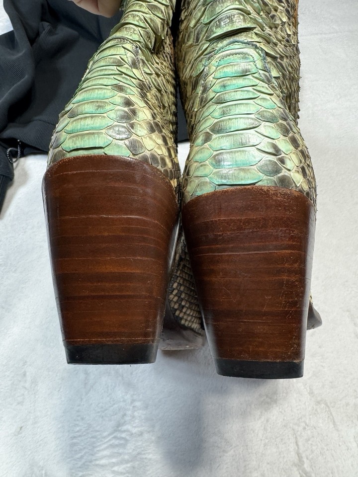 OLD GRINGO RARE Python Skin Western Cowgirl Boots Aqua Mint Green 8.5B ...