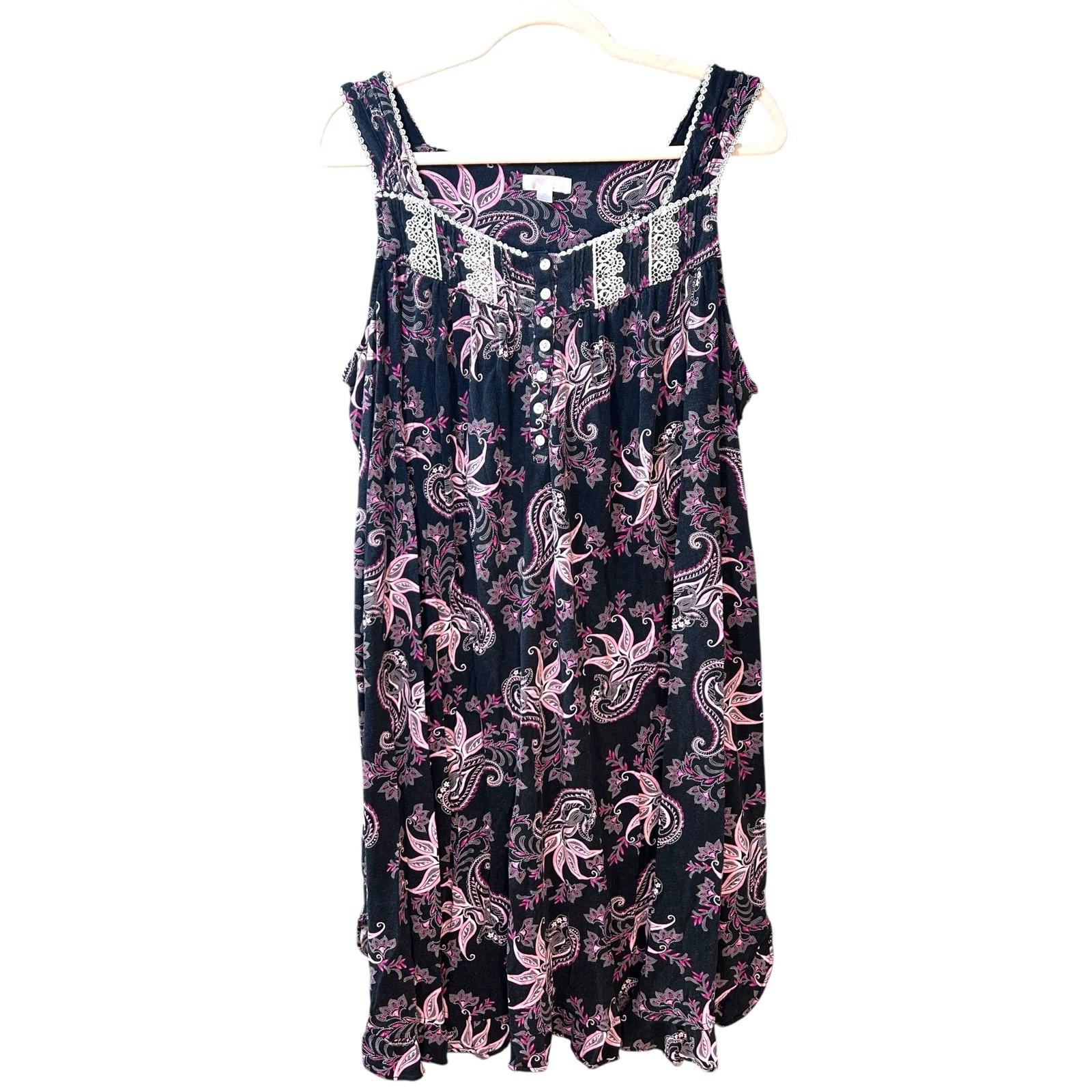 Secret Treasures Nightgown 2X Black Pink Paisley Lace… - Gem