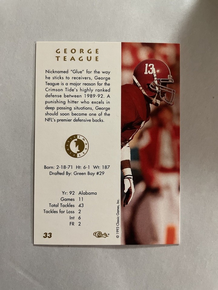 george teague 1993 Classic Games rookie card Green Bay Packers | eBay