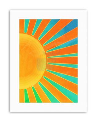 Abstract Sunrise Sun Rays Orange Blue Spokes Painting Canvas Art Print ...