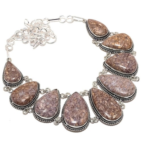 Natural Redefined Crenoid Fossil Gemstone 925 Sterling Silver Necklace ...