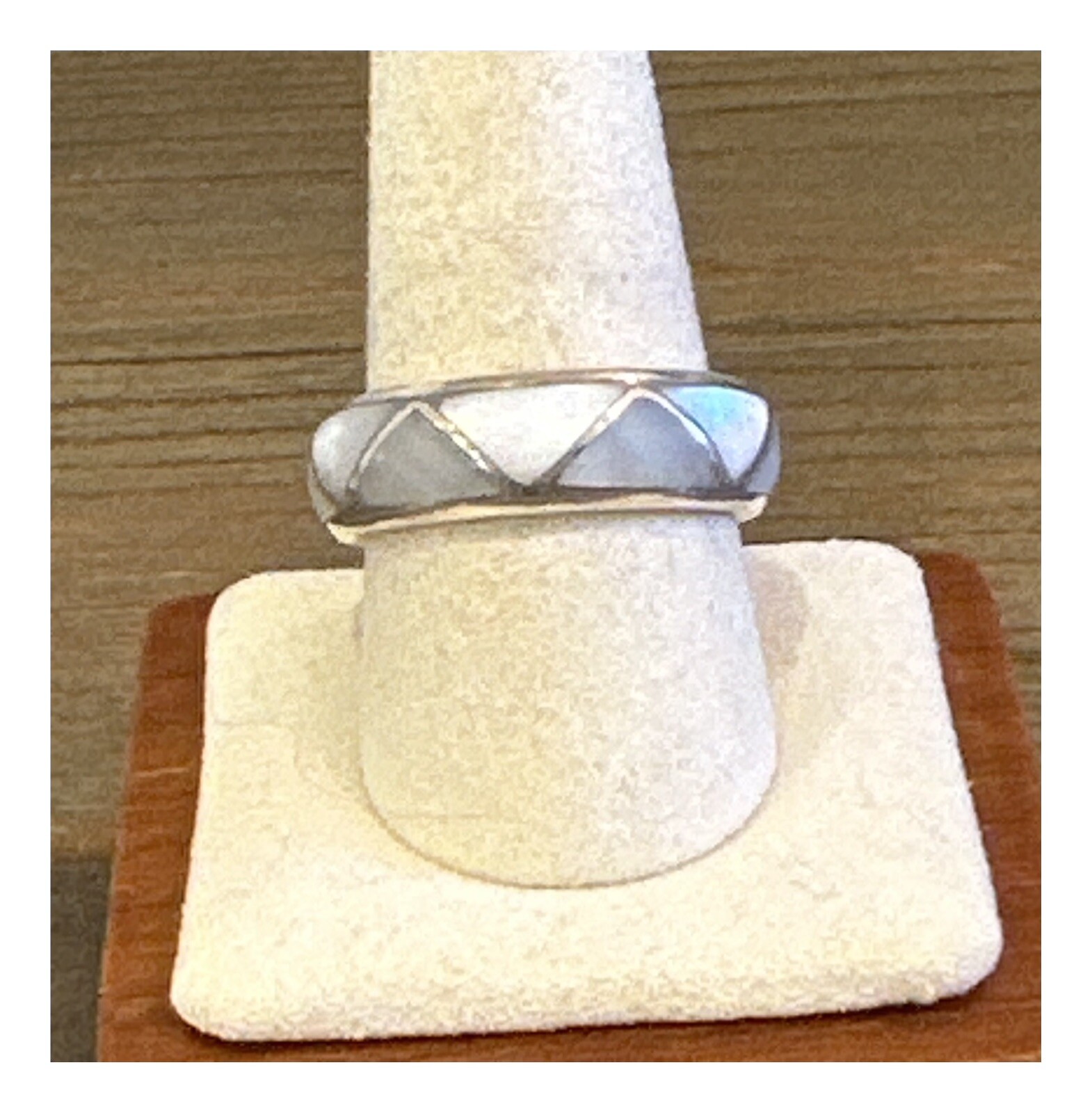 Stunning Vintage White Gray Mop Ring Size 10 Sterling… - Gem