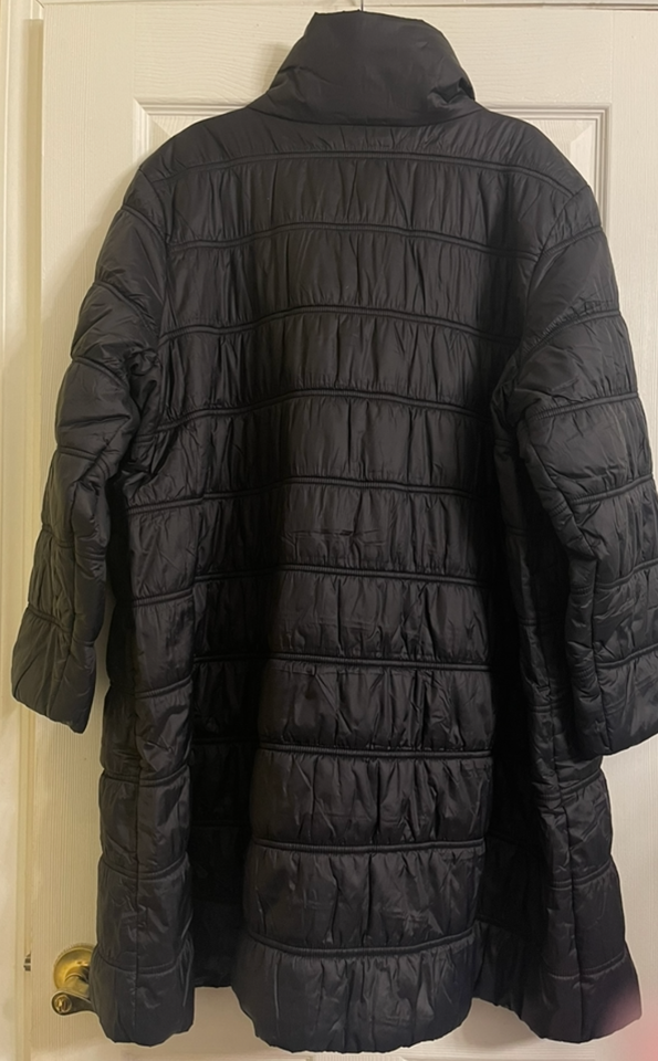 NWT $398 Eileen Fisher Black Eggshell Recycled Nylon Ruched K/L Coat 2X ...