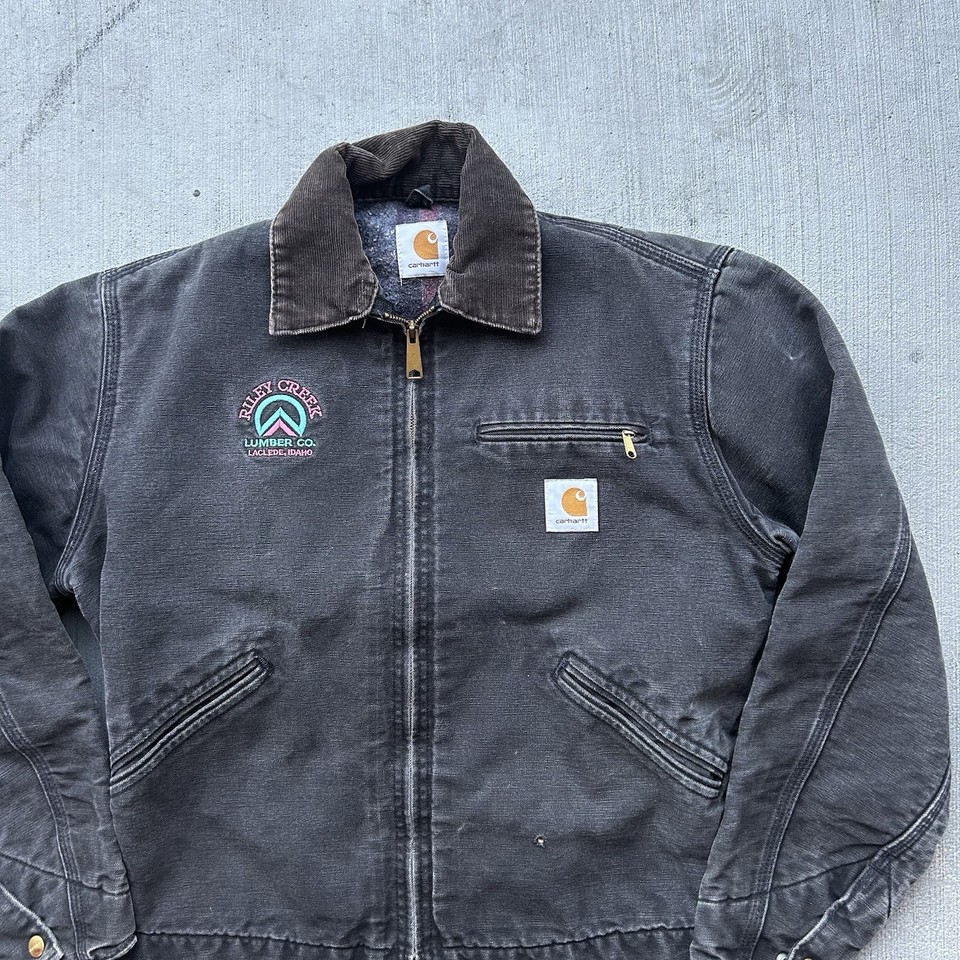 Vintage 90’s Carhartt J97 PTL Faded Grey Blanket Lined Detroit Jacket Size M /L | eBay