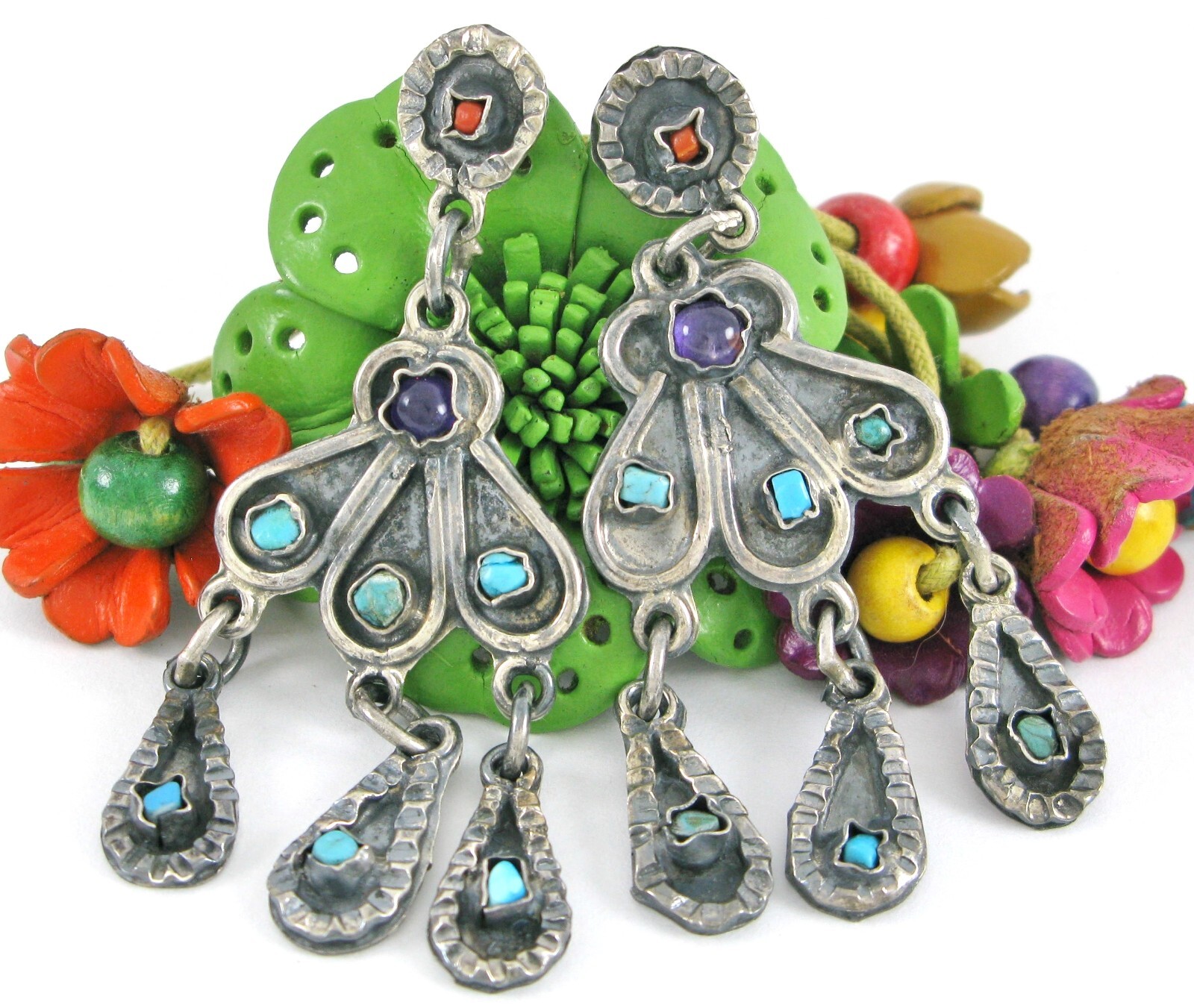 Taxco Sterling Silver 925 Turquoise & Amethyst Chande… - Gem