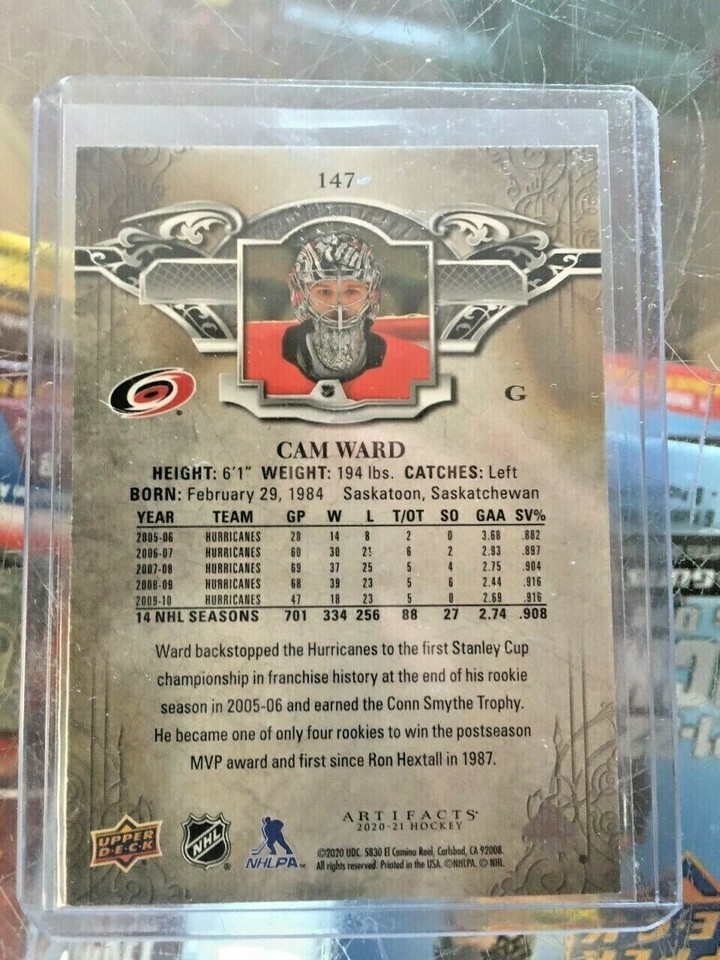 2020-21 UPPER DECK ARTIFACTS HOCKEY RUBY SP 147 CAM WARD HURRICANES ...